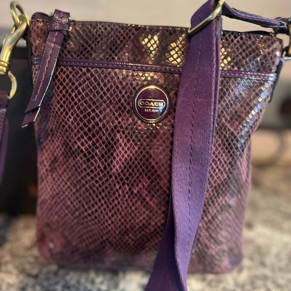 Coach | Bags | Coach Bag F516 Signature Stripe Python Exotic Leather Swingpack Purple | Poshmark